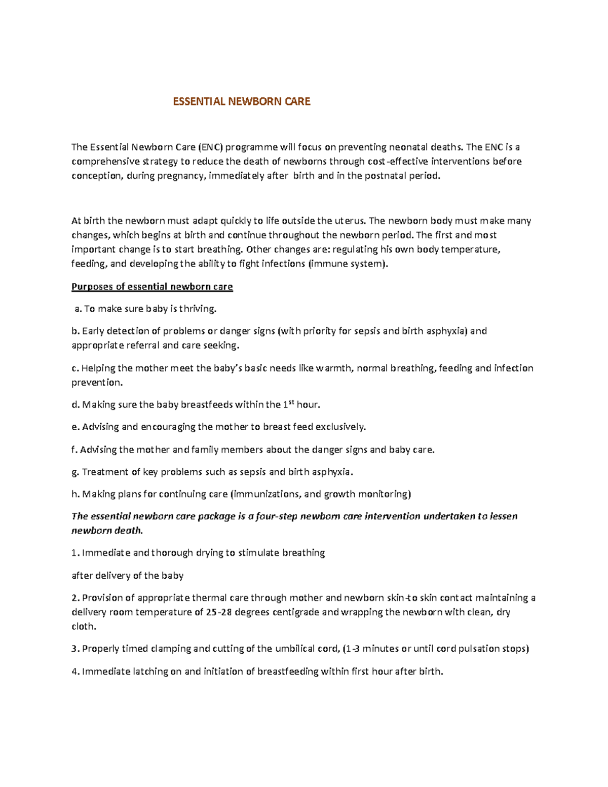 Essential Newborn CARE - ESSENTIAL NEWBORN CARE The Essential Newborn ...