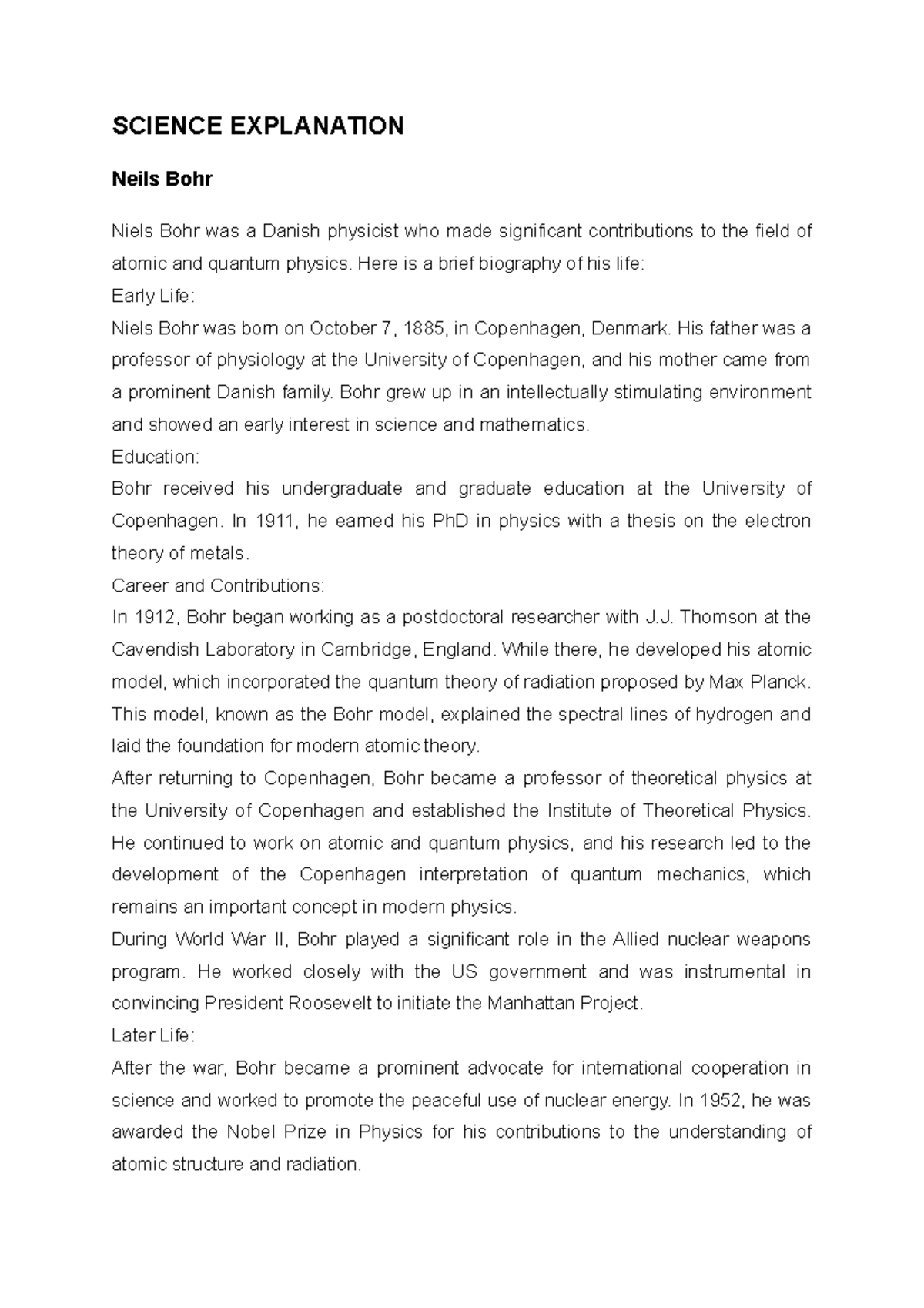Sains Explanation - Niels Bohr - SCIENCE EXPLANATION Neils Bohr Niels ...