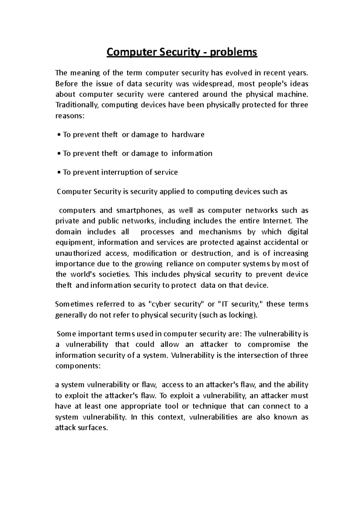 Computer Security - problems - Before the issue of data security was ...