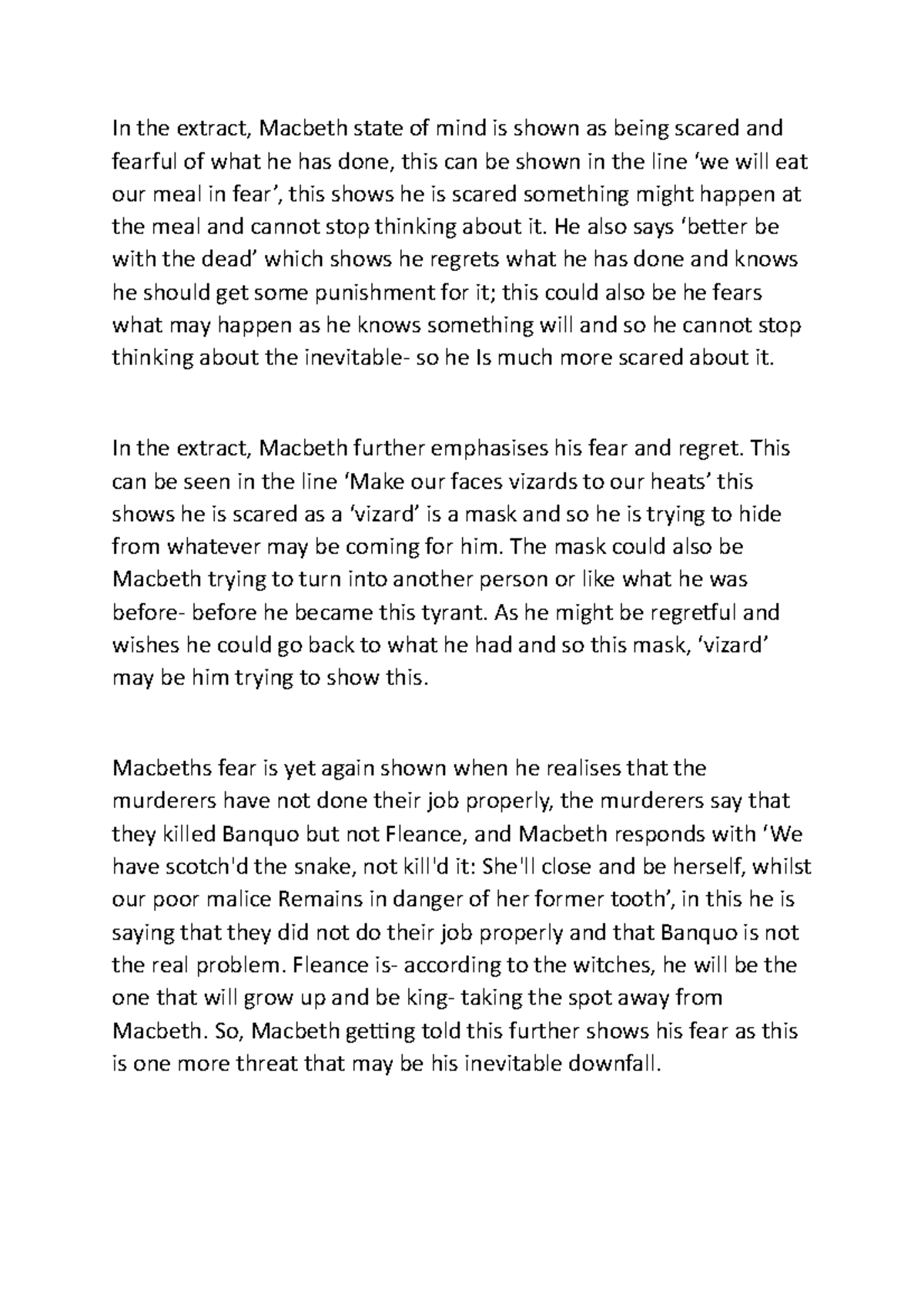 Macbeth mindset - dasdasdsadasdsad - In the extract, Macbeth state of ...
