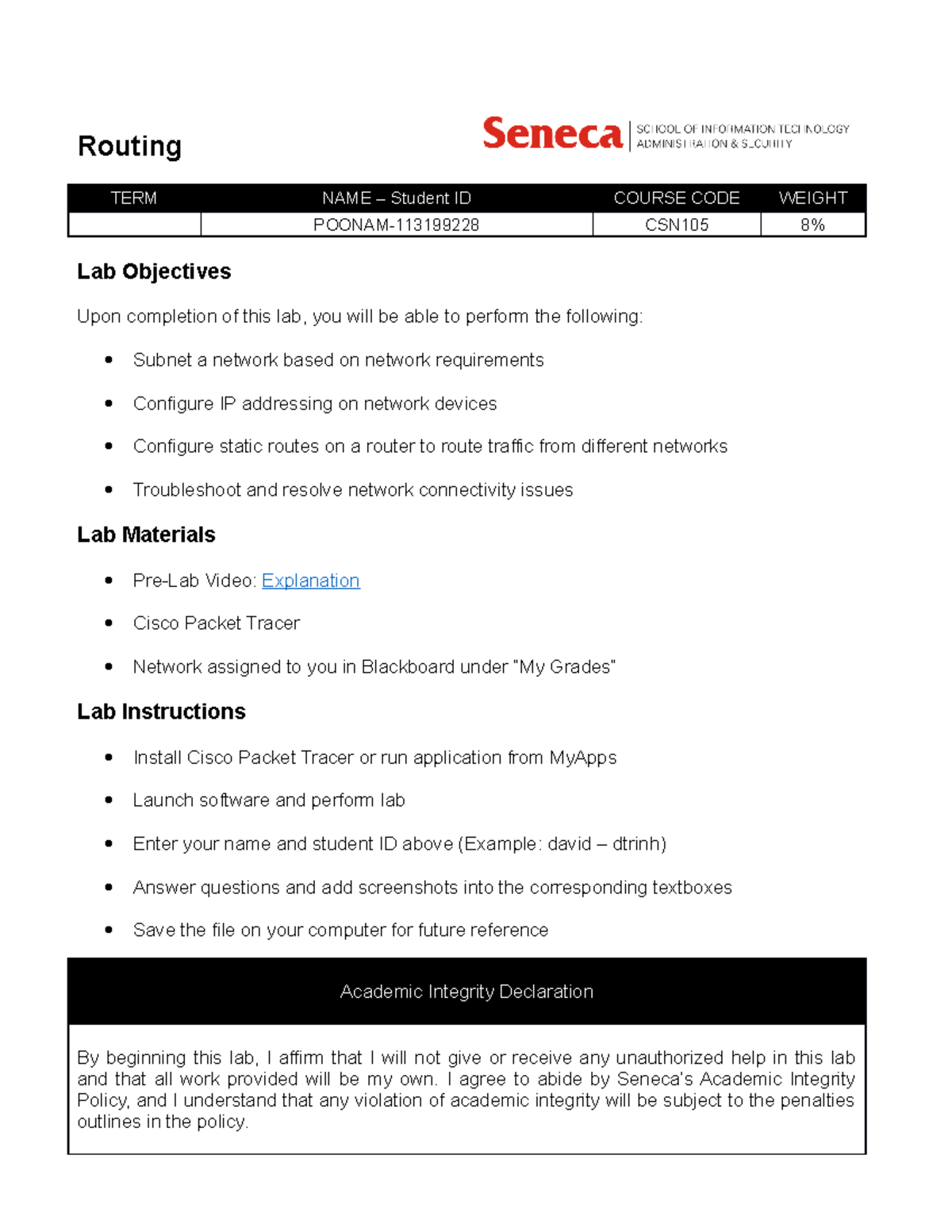 CSN105 Lab 5 Poonam - csn 105 lab 4 notes - CSN105 - Seneca College ...