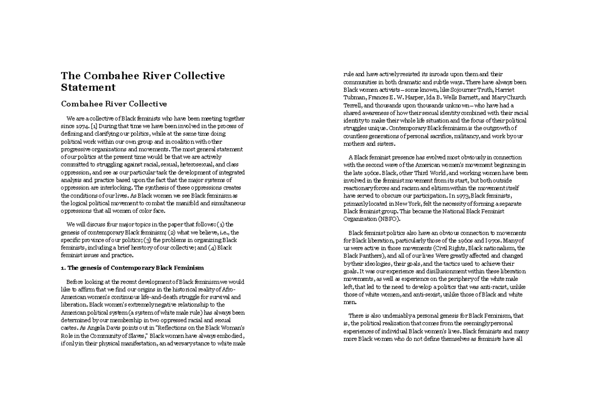 3 Combahee River Collective (1977) Statement - The Combahee River ...