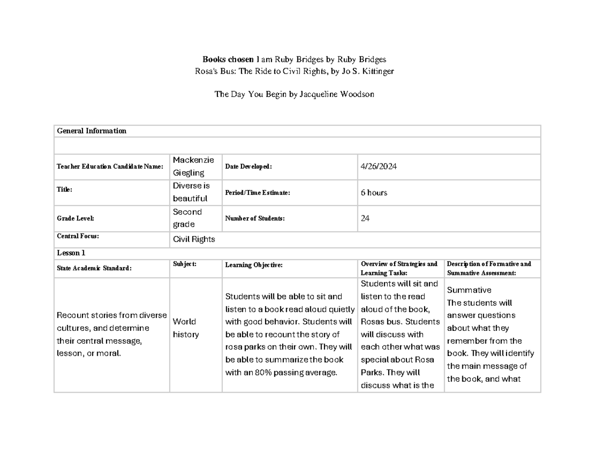 Childrens literature task 2 (4) - Books chosen I am Ruby Bridges by ...
