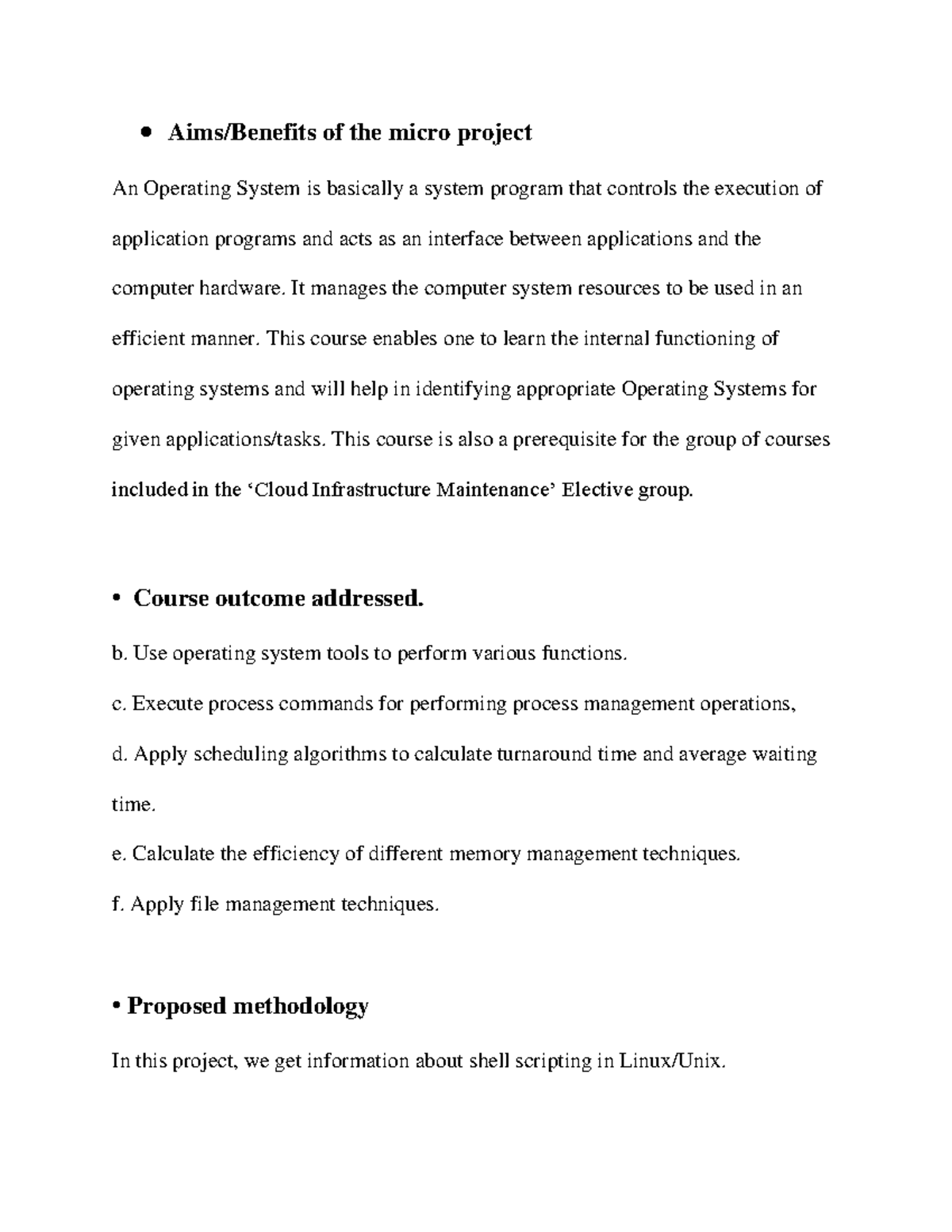 Operating system micro project - Aims/Benefits of the micro project An ...