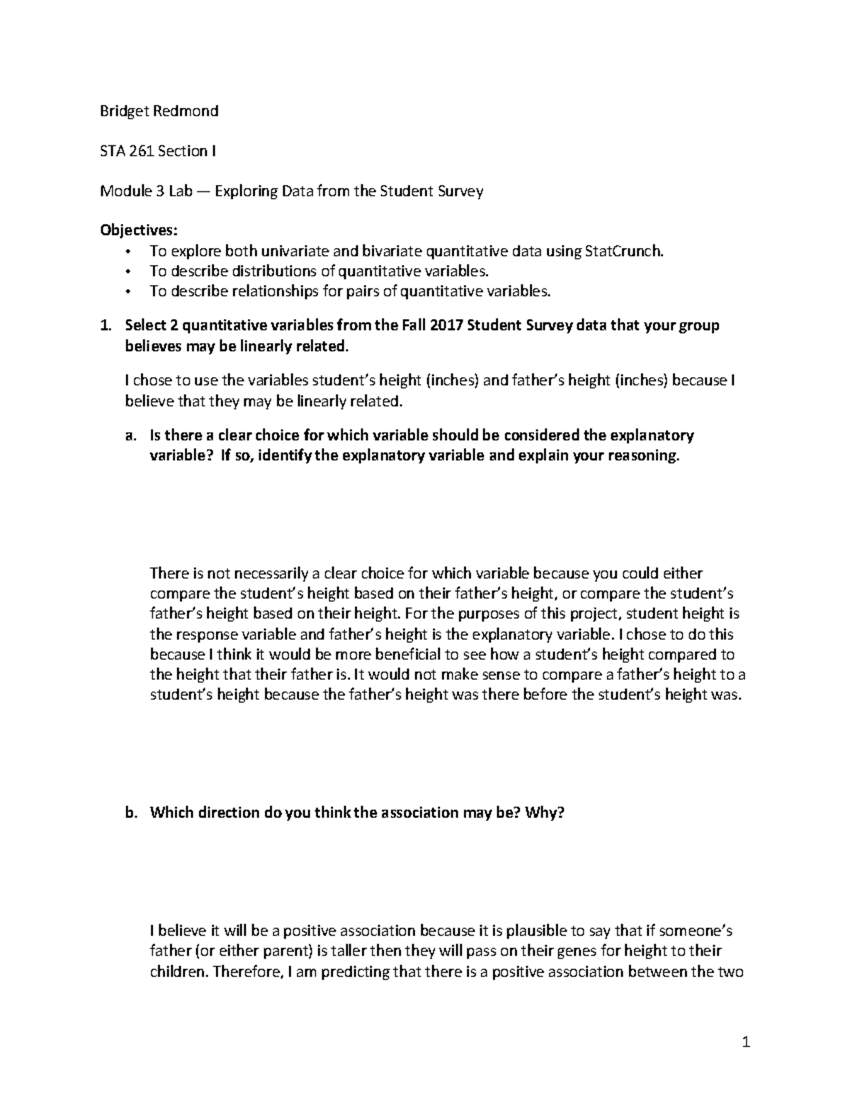 Module 3 Lab — Exploring Data from the Student Survey - Bridget Redmond ...