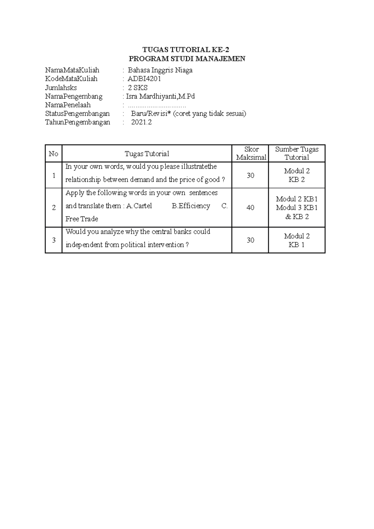 Tugas Tuweb 2 - Semangat kerja nya - TUGAS TUTORIAL KE- PROGRAM STUDI MANAJEMEN NamaMataKuliah ...