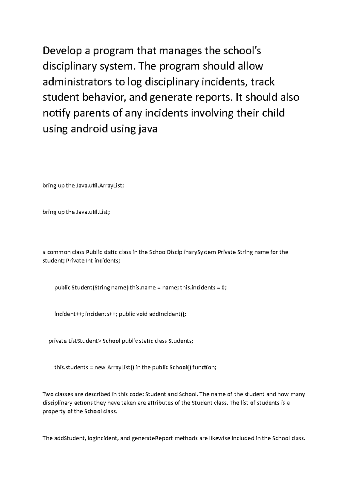 Comp6076 Assign 15 Android Using Java Develop A Program That Manages The Schools Disciplinary