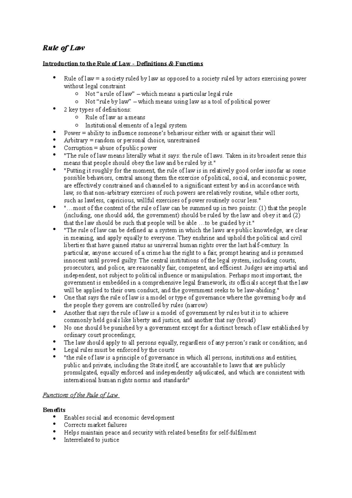 Week 3 Lecture Notes - Rule of Law Introduction to the Rule of Law ...