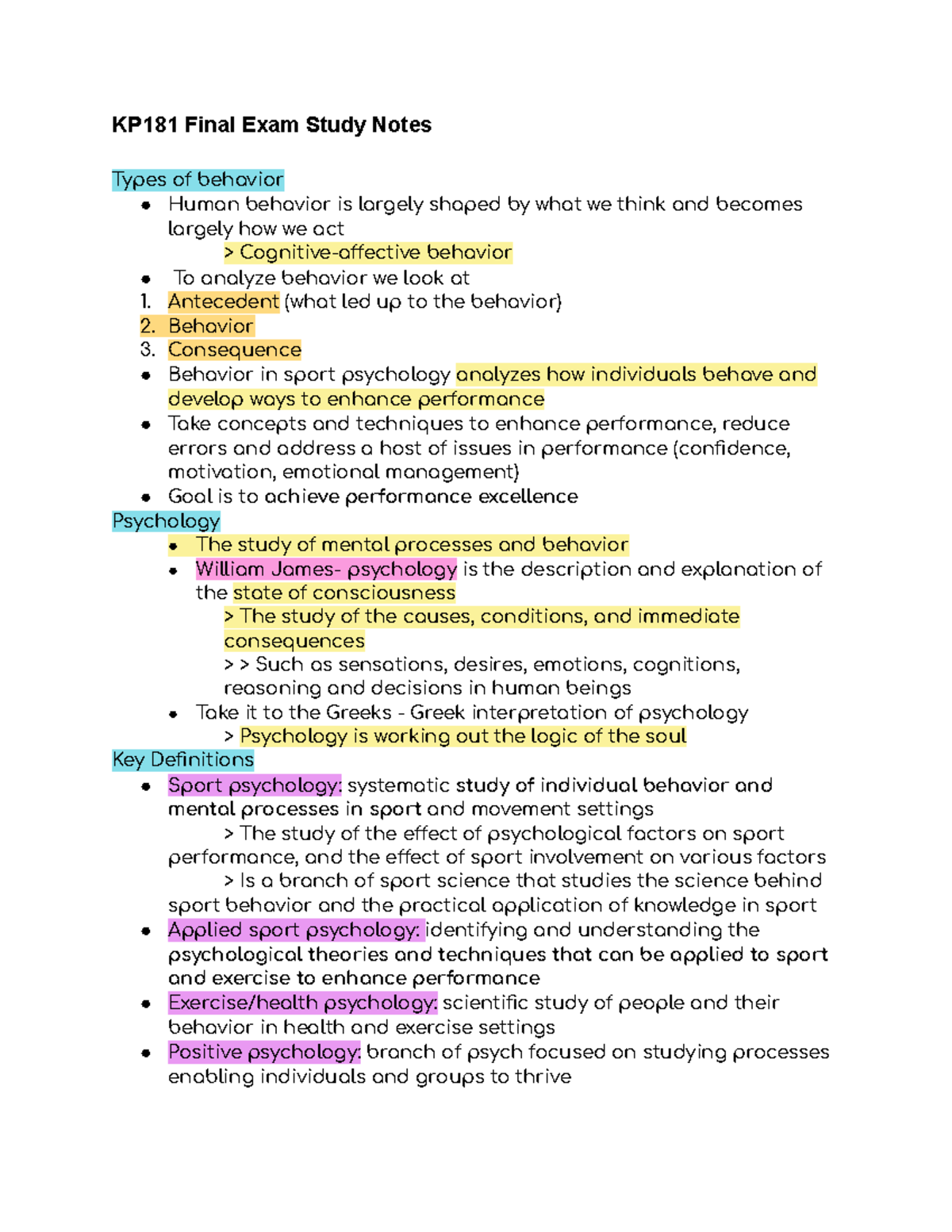 KP181 Final Exam Study Notes - Antecedent (what led up to the behavior ...