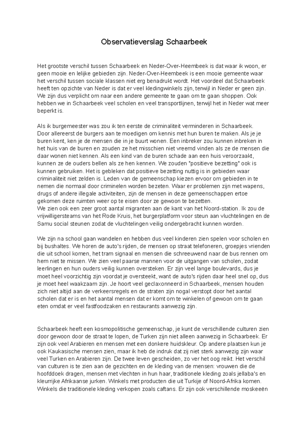 observatie verslag van schaarbeek voor projectwerk - Odisee - Studocu