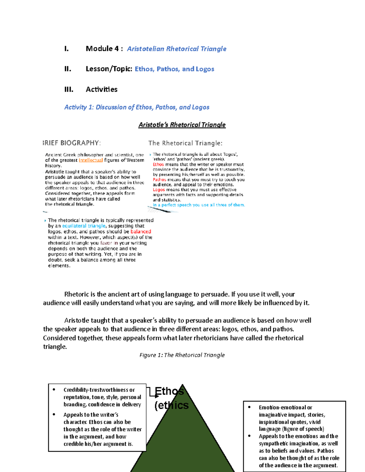 Module 4 - Aristotelian Rhetorical Triangle - I. Module 4 ...