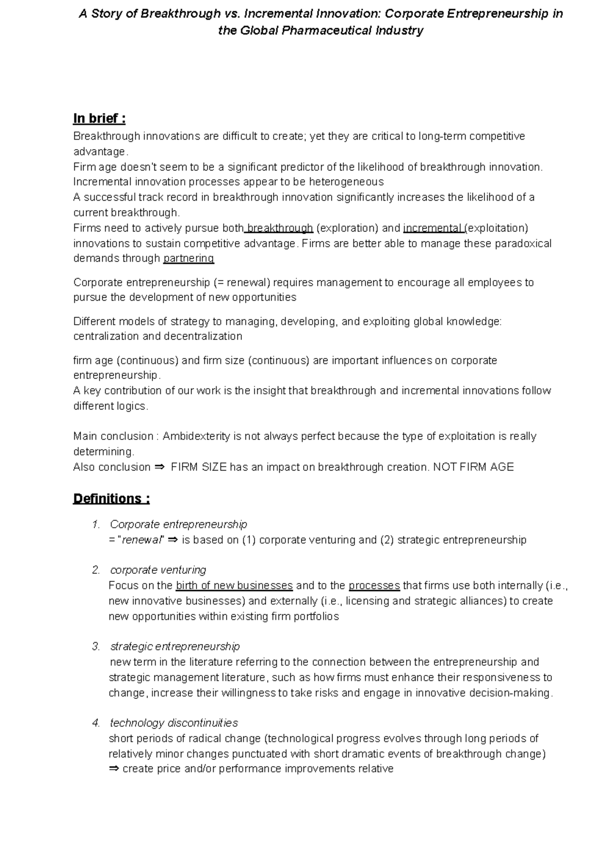 II.4 - A Story of Breakthrough vs. Incremental Innovation- Corporate ...