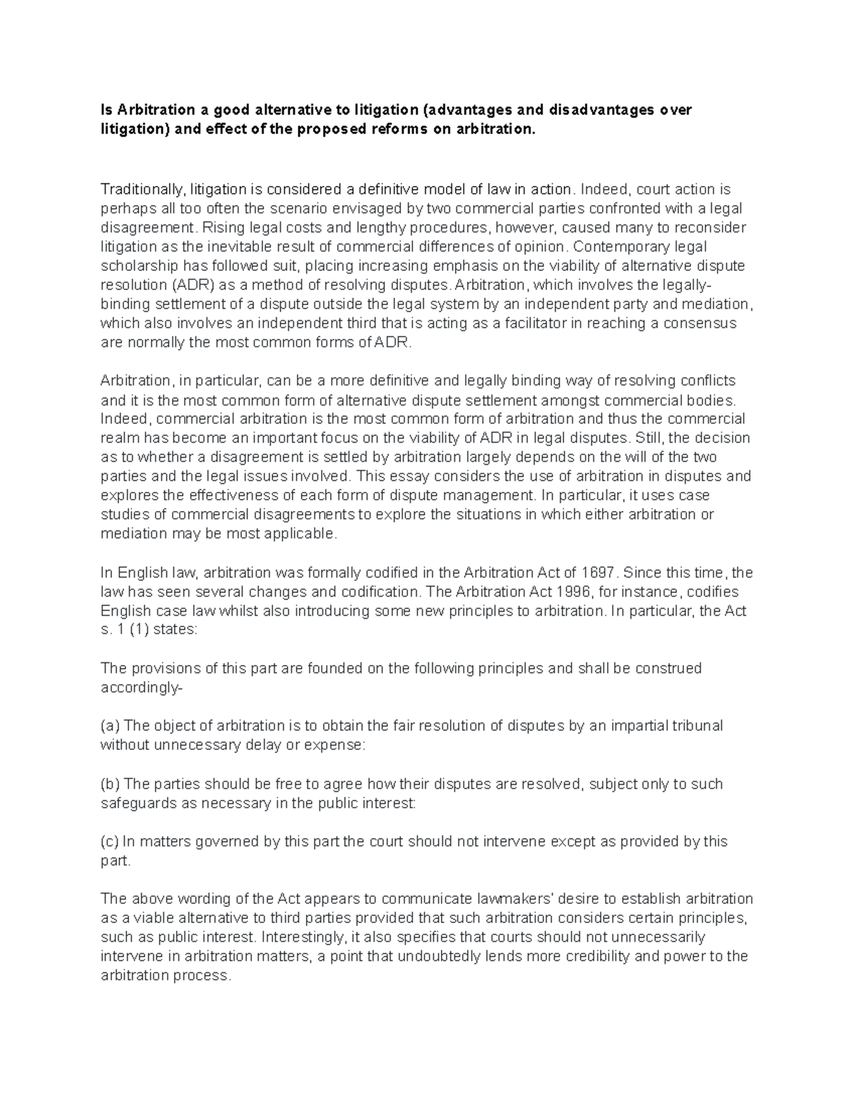 Arbitration draft - Is Arbitration a good alternative to litigation ...