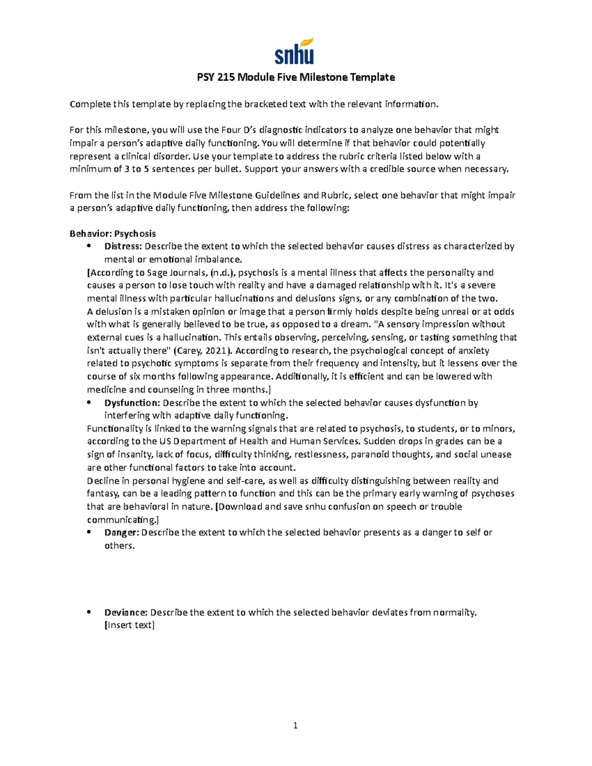 PSY 215 Module Five Milestone Template - PSY 215 Module Five Milestone ...