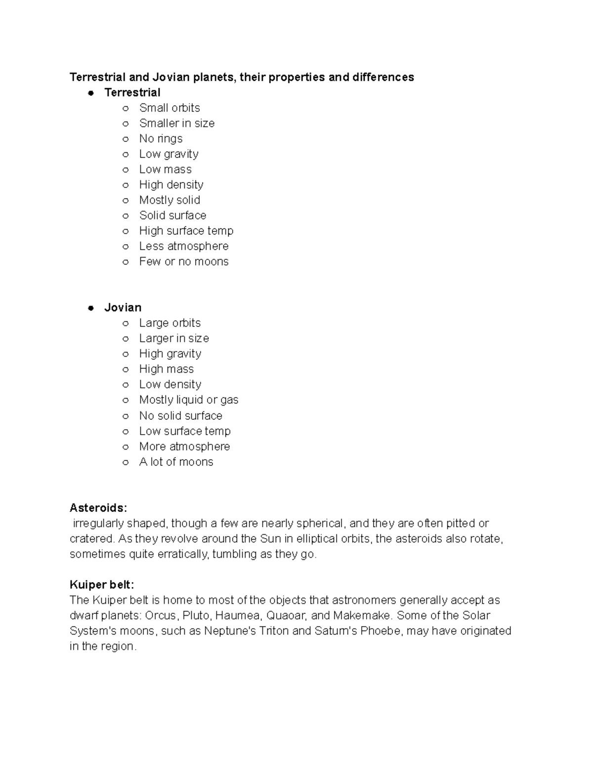 Astronomy study guide - Terrestrial and Jovian planets, their ...
