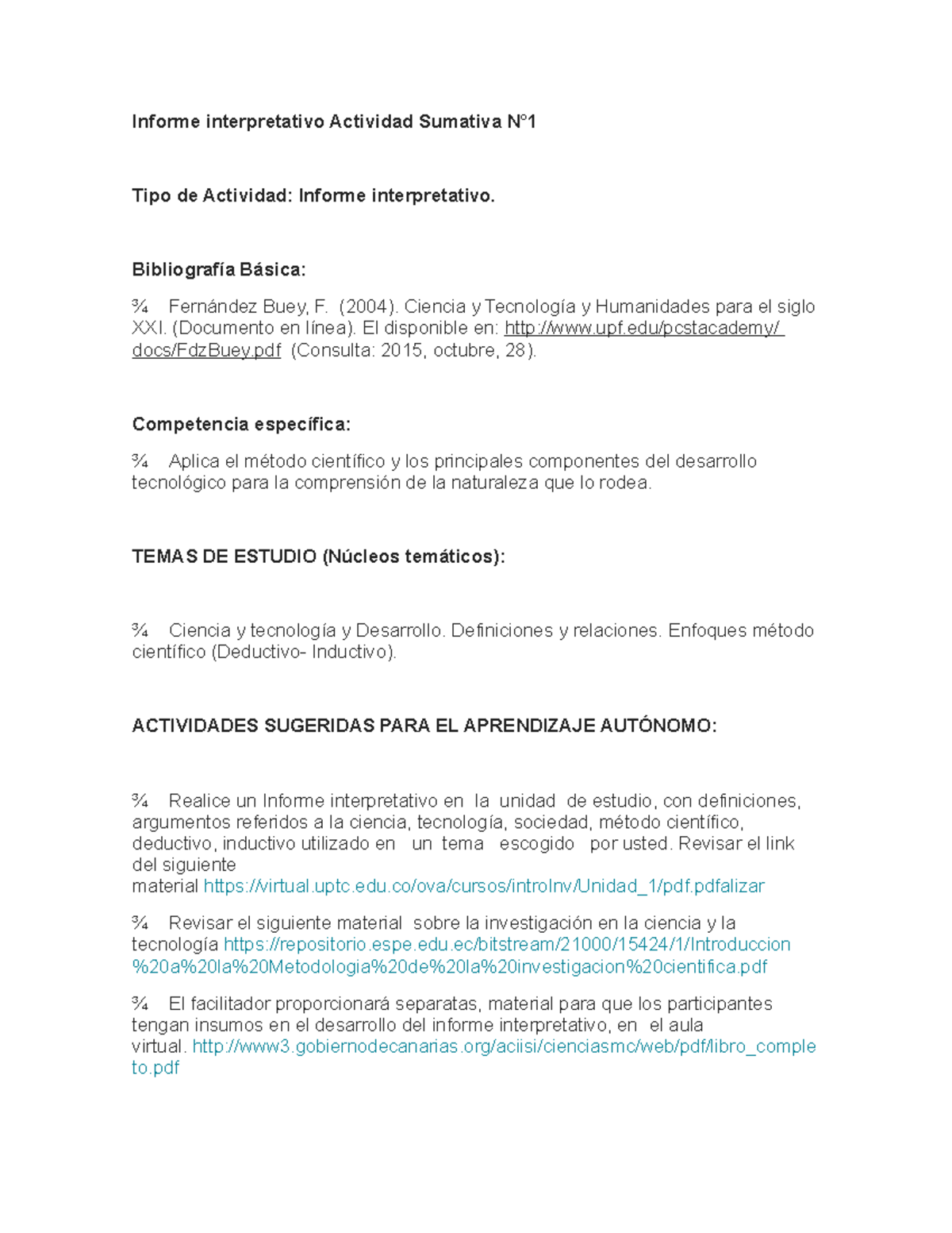 Informe interpretativo clinico - Informe interpretativo Actividad ...