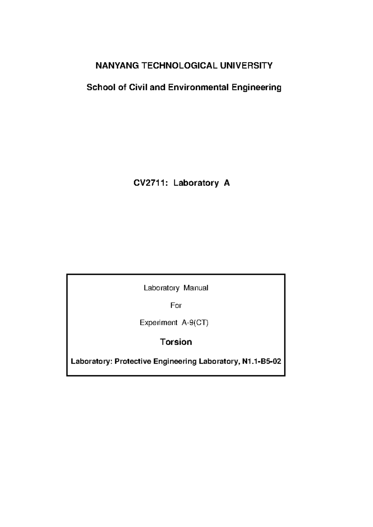 LAB A-9 Torsion - tjis is lab report - NANYANG TECHNOLOGICAL UNIVERSITY ...