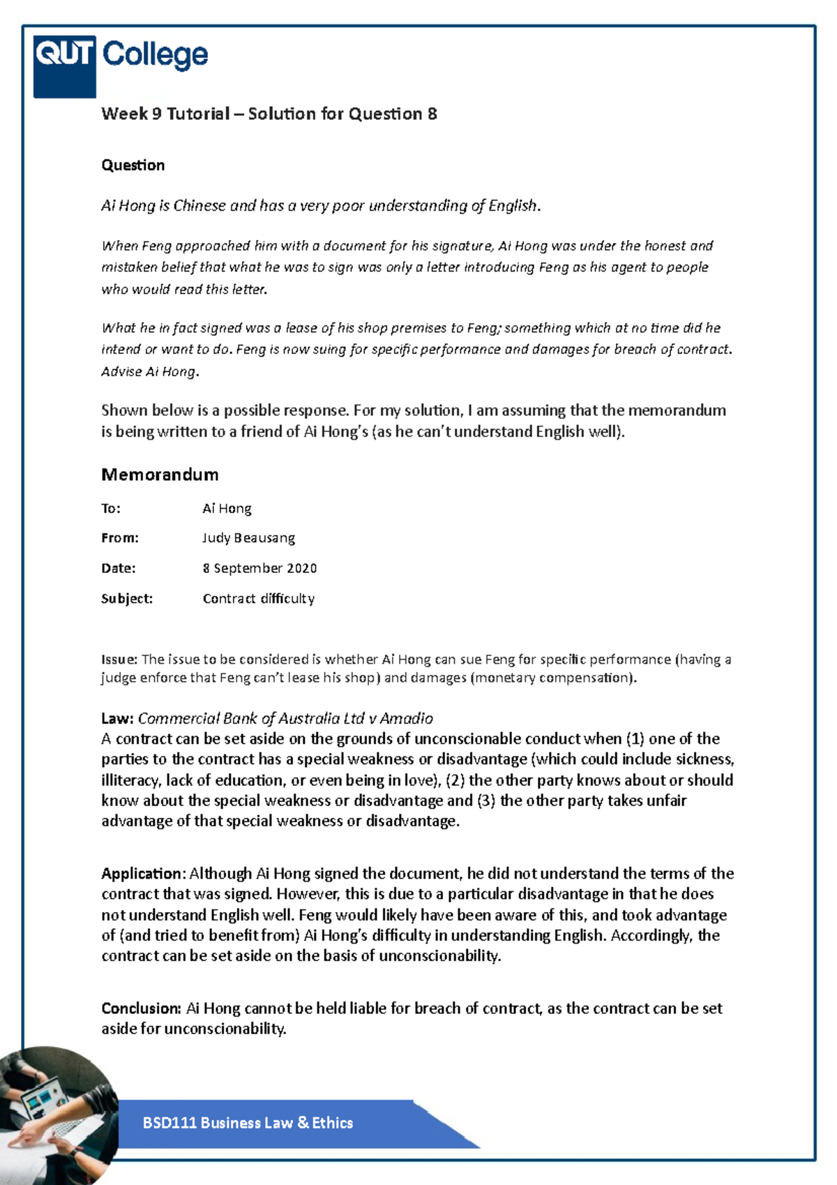 BSD111 Week 9 solution Q 8 - Week 9 Tutorial – Solution for Question 8 ...
