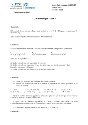 TD C121 - TD ATOMISTIQUE - Cours Atomistique - Studocu