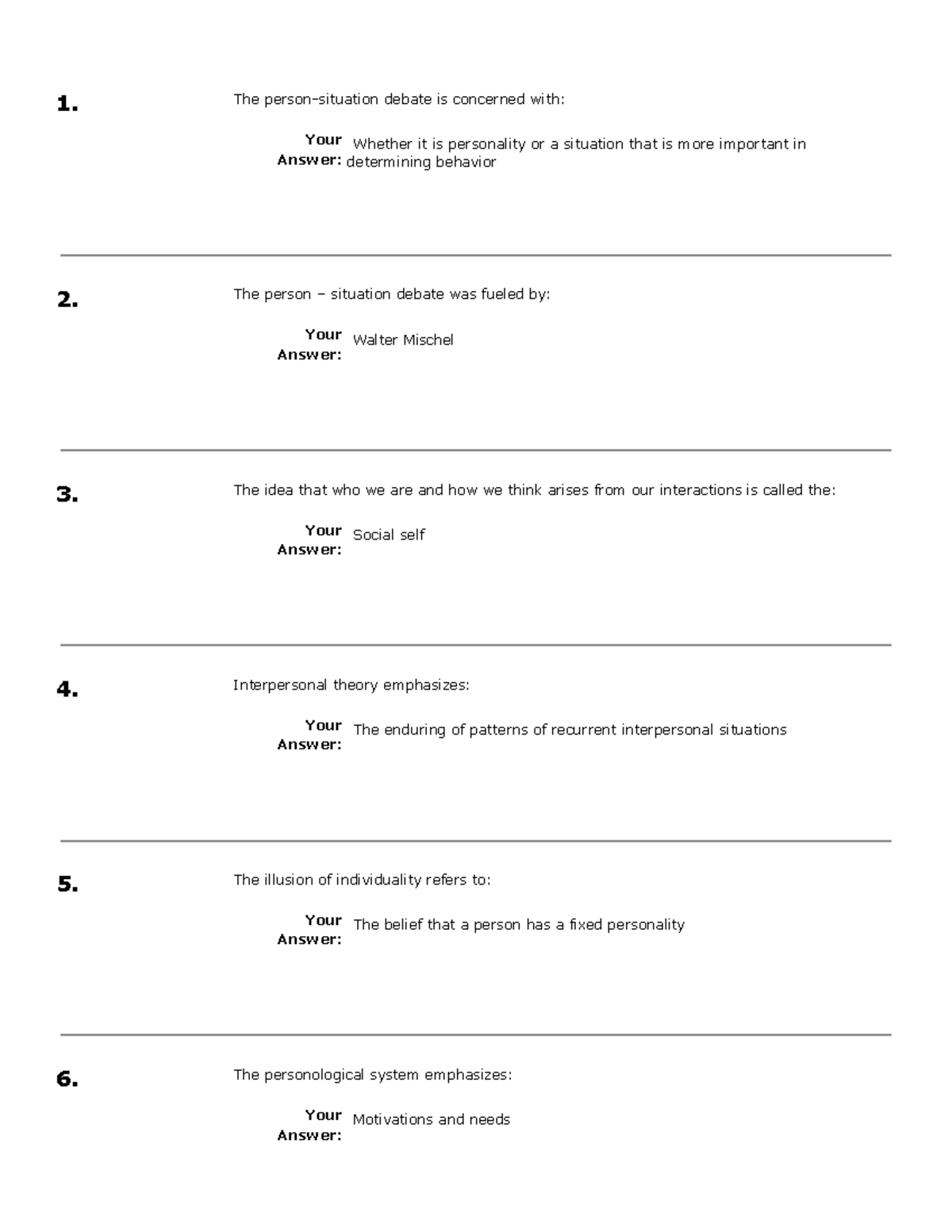 Practice test 10 updated - 1. The person-situation debate is concerned ...