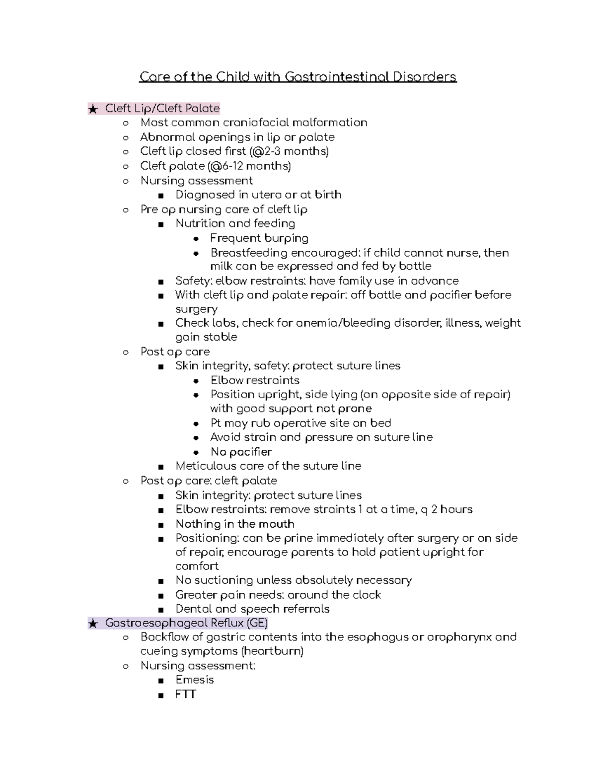 PEDS GI 3 - Professor Cristina McGroarty - Care of the Child with ...