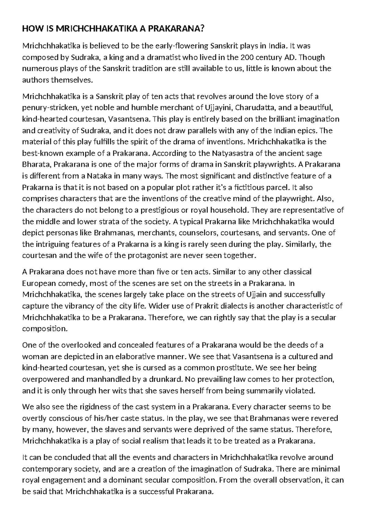 HOW IS Mrichchhakatika A Prakarana - HOW IS MRICHCHHAKATIKA A PRAKARANA ...