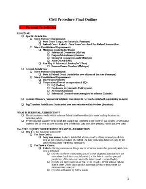 Civil Procedure Final Outline - CIVIL PROCEDURE FINAL OUTLINE Intro to ...