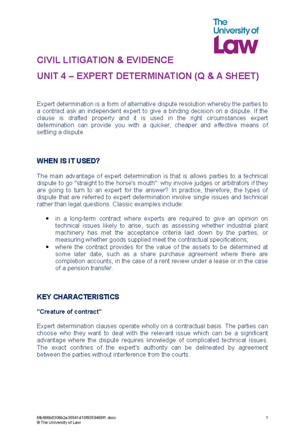 Expert Determination Explained - CIVIL LITIGATION & EVIDENCE UNIT 4 ...