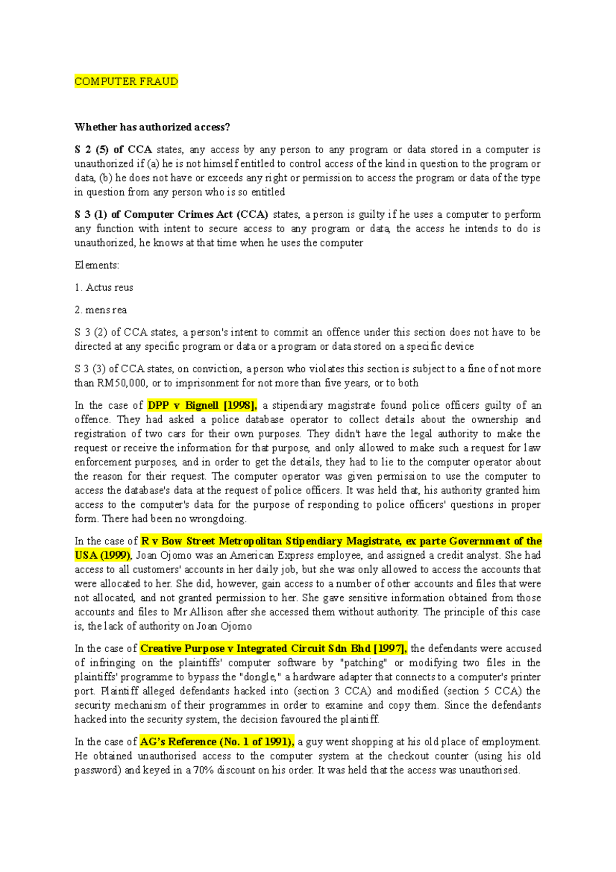 Computer fraud for cyber law - COMPUTER FRAUD Whether has authorized ...