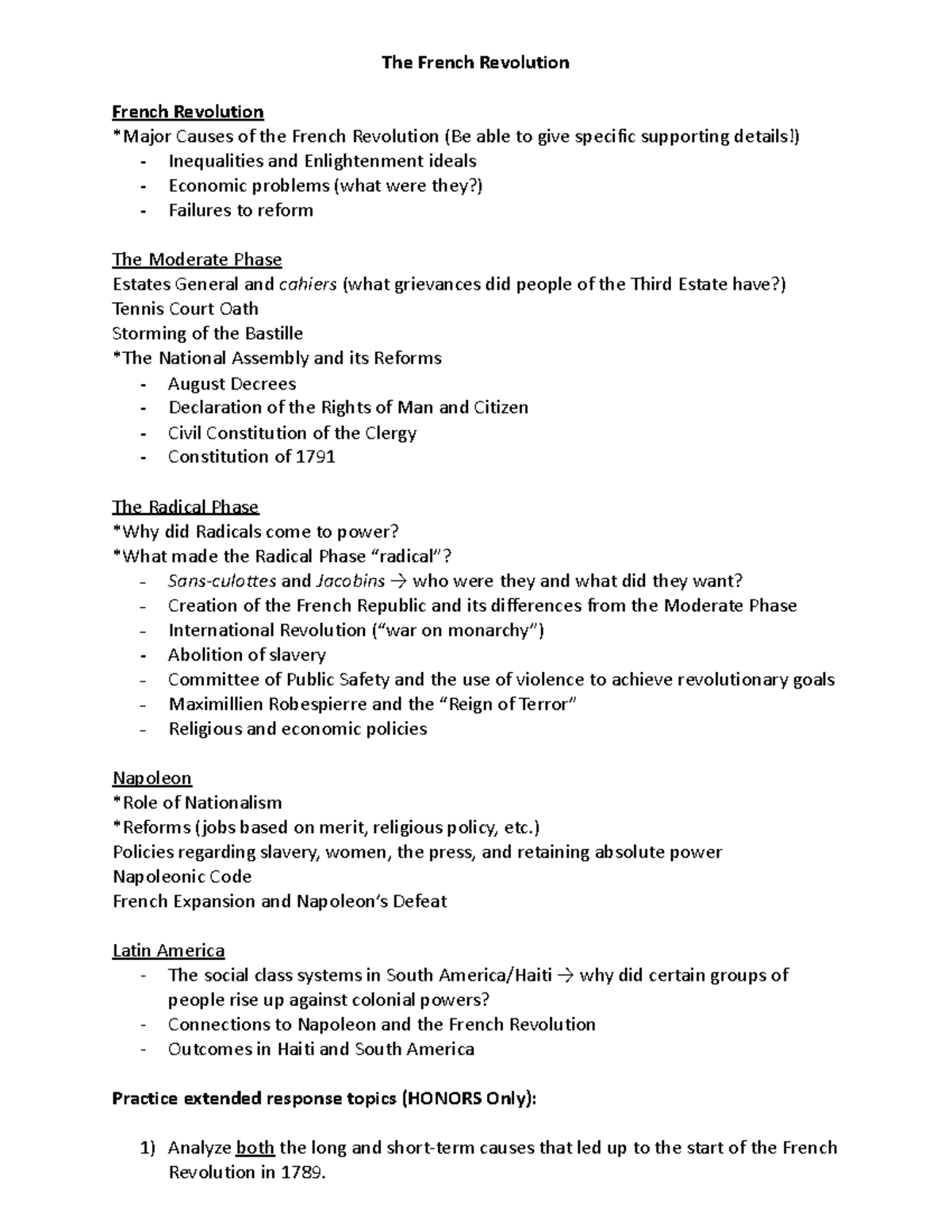 Revolutions Test Study Guide - The French Revolution French Revolution ...