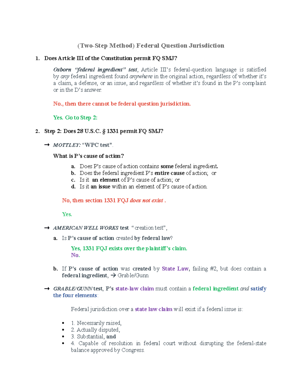 FQJ Two-Step - Federal Jx - (Two-Step Method) Federal Question ...