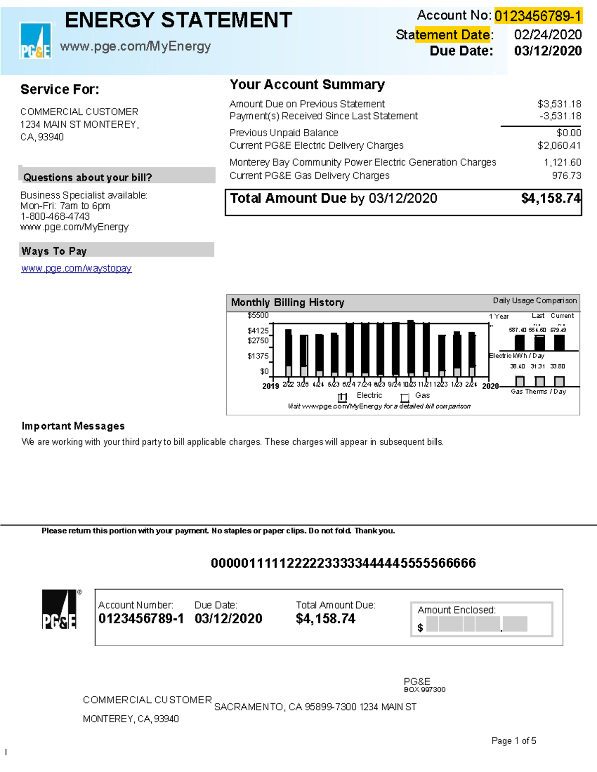 Utility bill template 02 - ENERGY STATEMENT Statement Date: 02/24/ pge ...