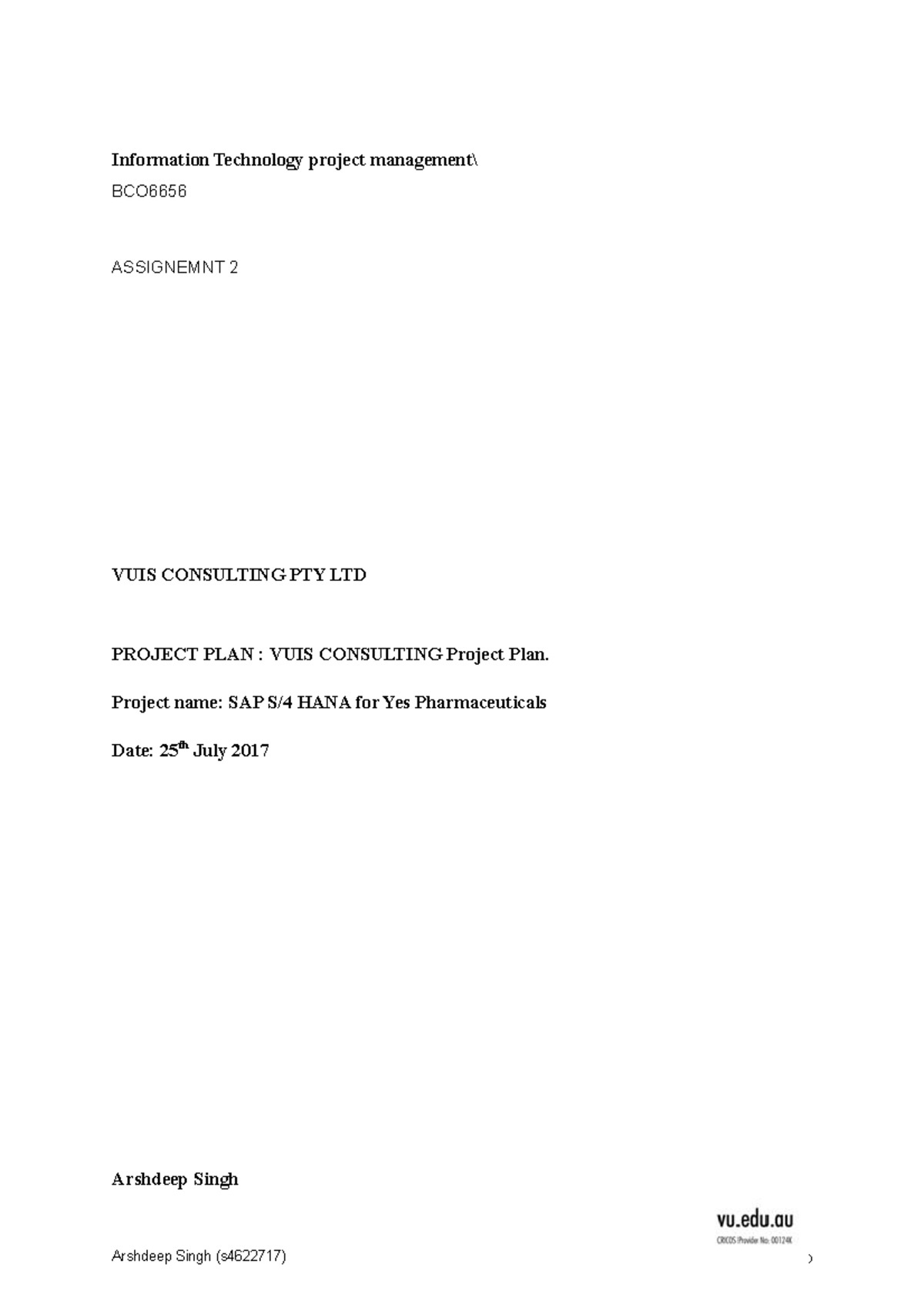 A2 project plan - *Information Technology project management* BCO ...
