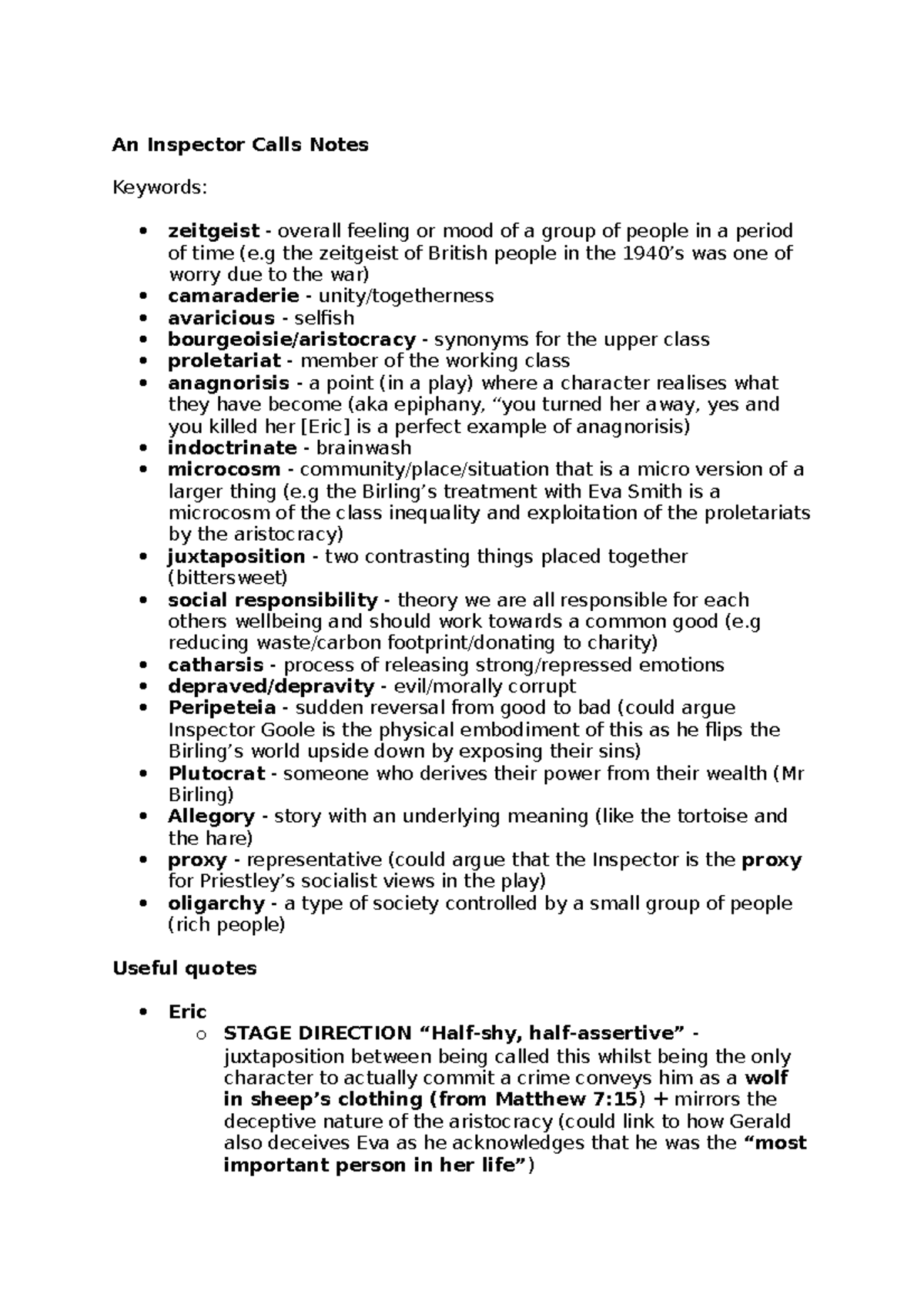 An Inspector Calls Notes - An Inspector Calls Notes Keywords: zeitgeist ...