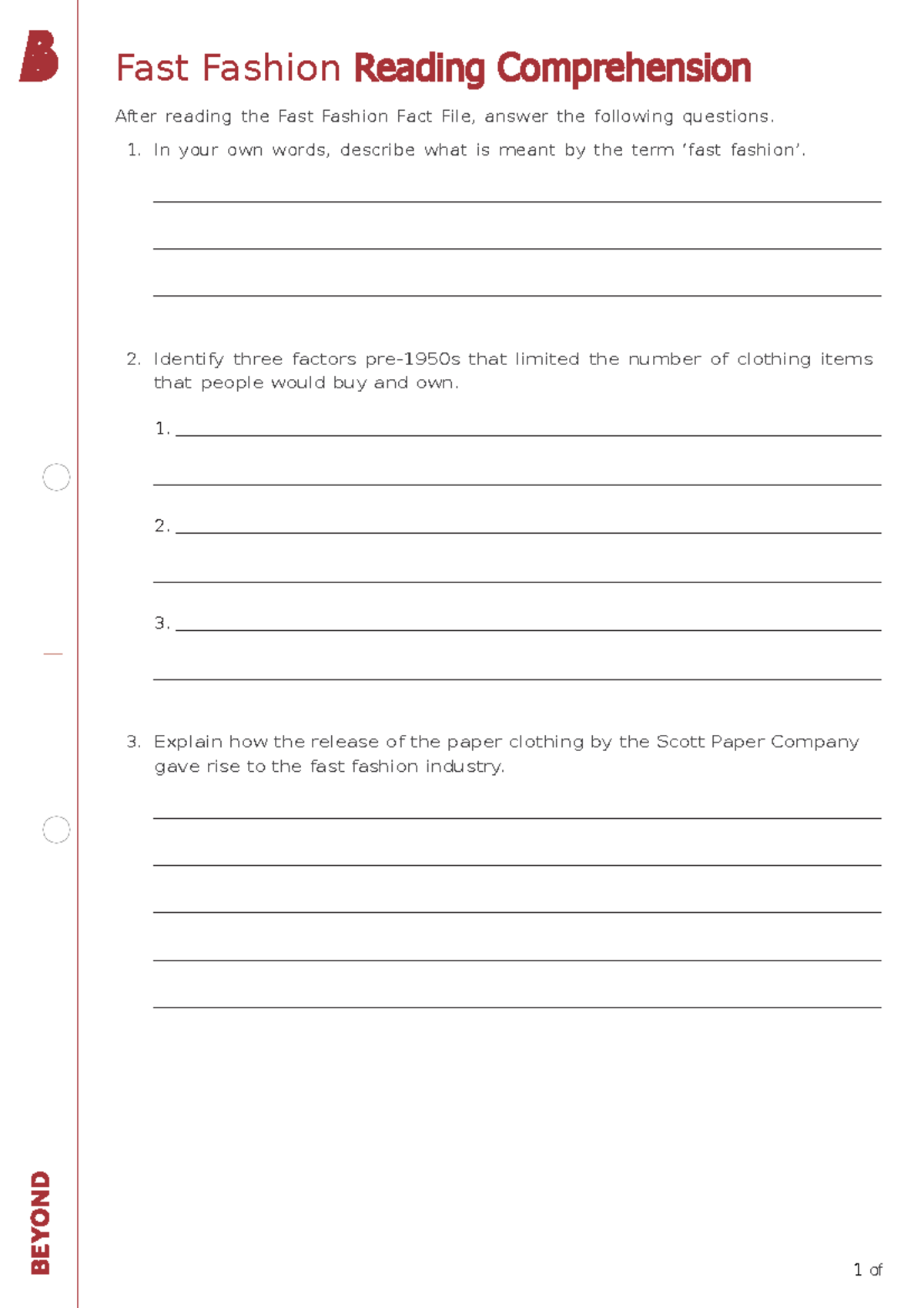 Reading Comprehension - 1 of Fast Fashion Reading Comprehension After ...