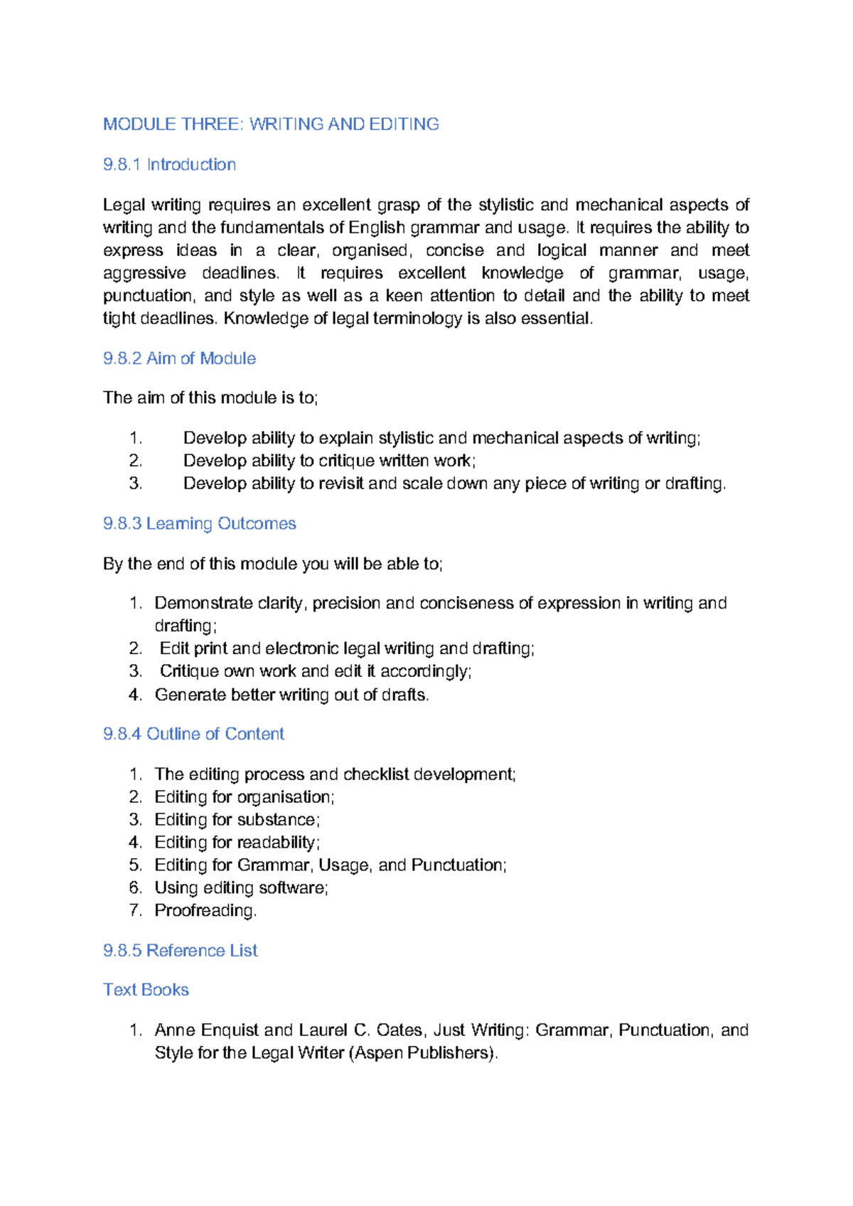 Module Three- Writing & Editing. (Legal Writing & Drafting - Legal ...