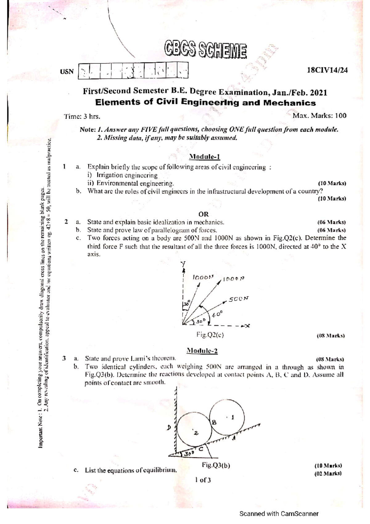Elements of Civil Engineering and Mechanics 18CIV14 24 2nd sem ...
