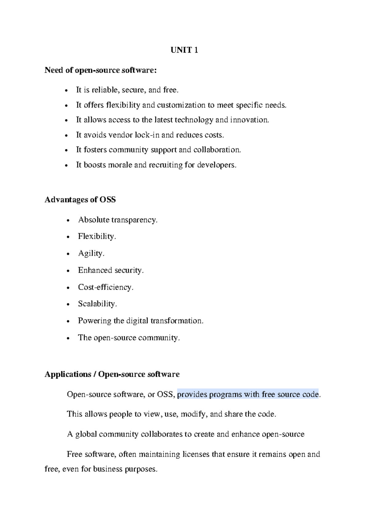 Open Source Software Notes(1 - 5) - UNIT 1 Need of open-source software ...