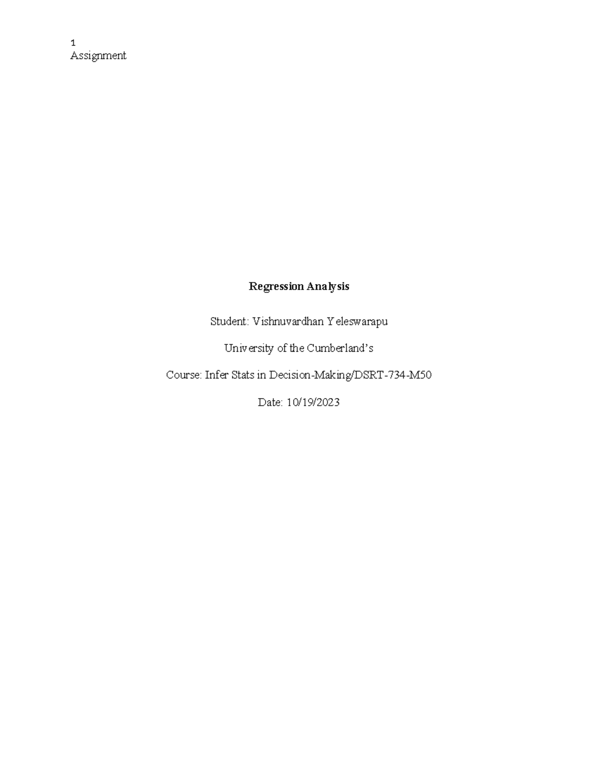 Regression Analysis - course work - Assignment Regression Analysis ...