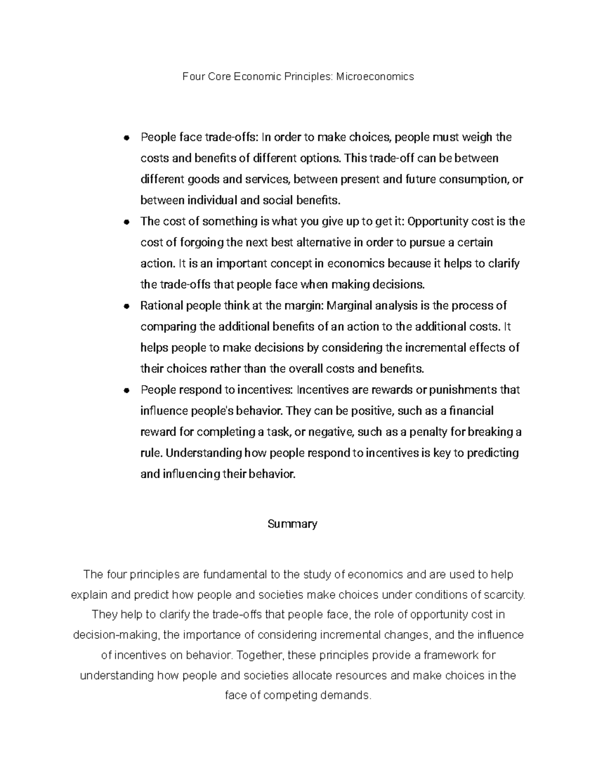 4 core principles - Four Core Economic Principles: Microeconomics ...