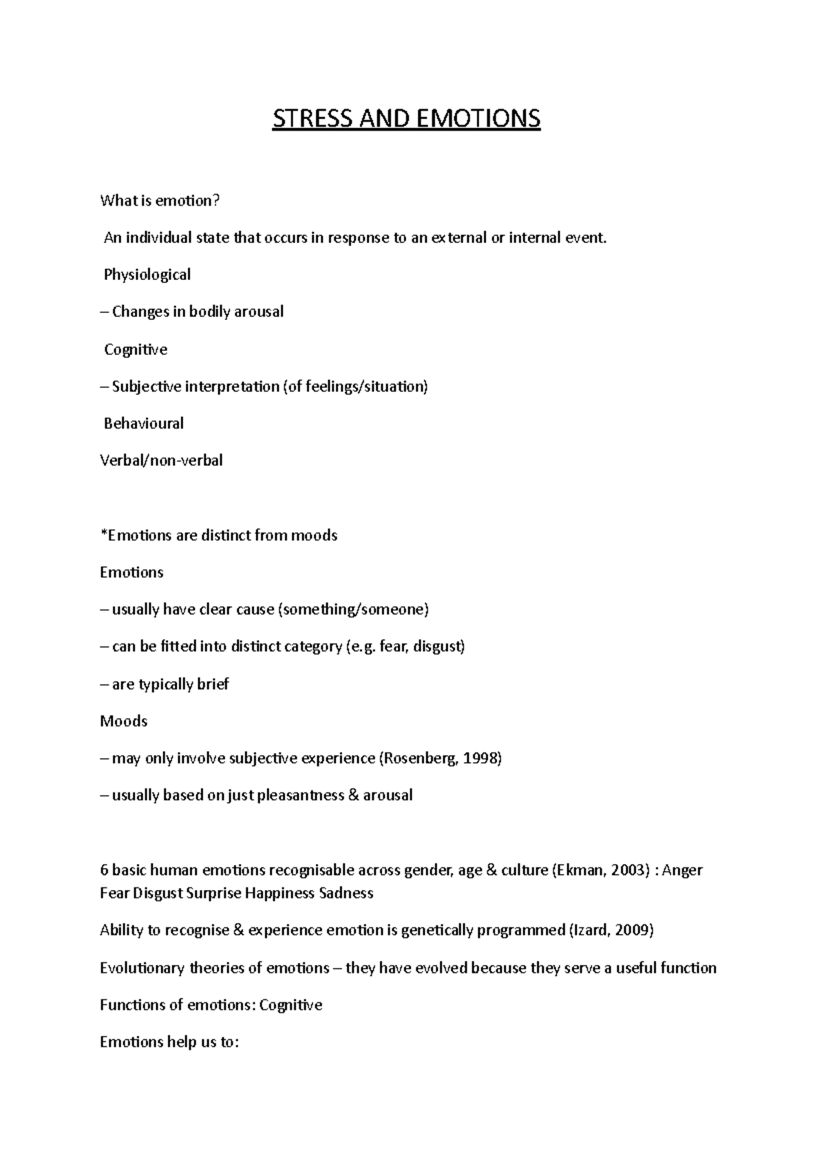 Stress and emotions - Lecture notes 2 - STRESS AND EMOTIONS What is ...