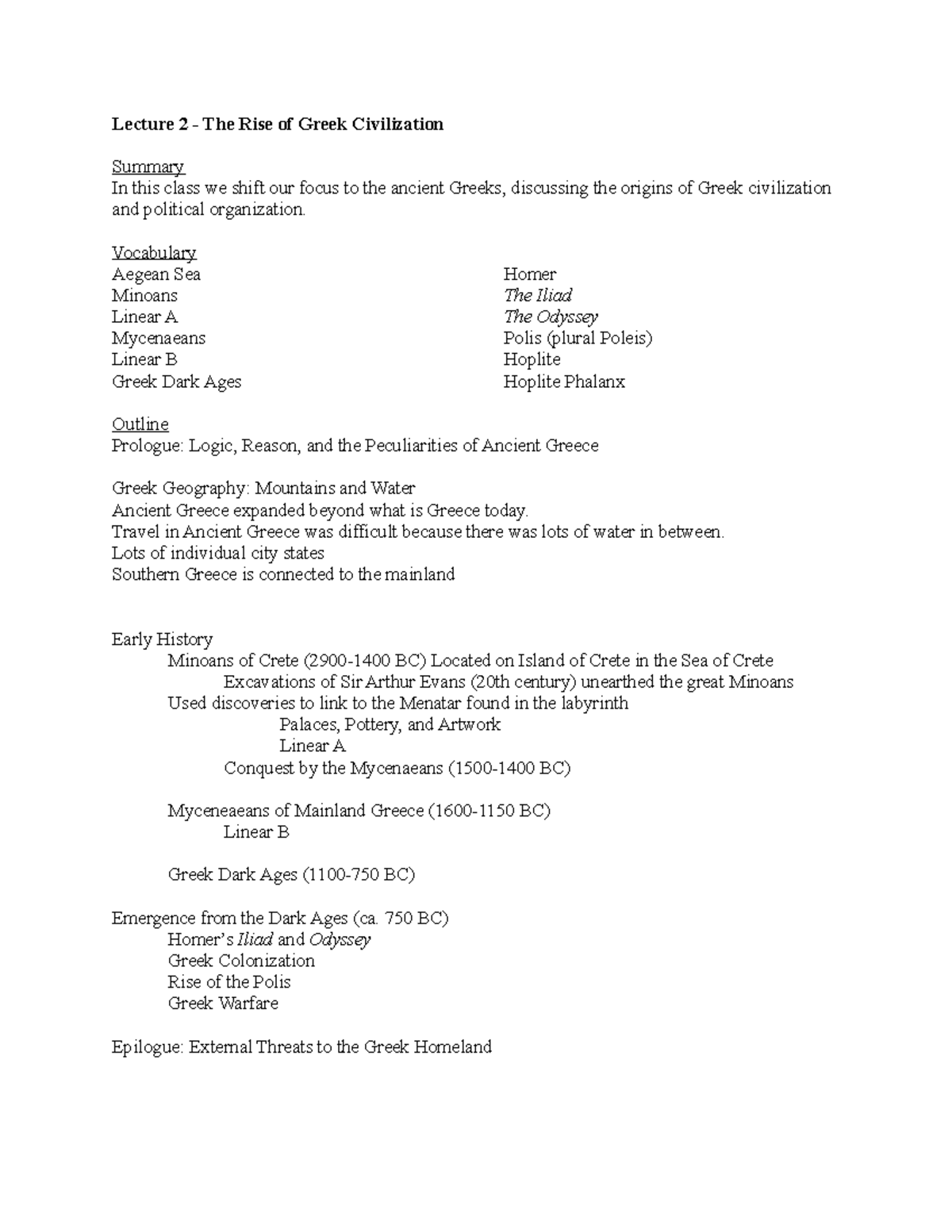 Lecture 02 - Rise of Greek Civilization copy - Lecture 2 - The Rise of ...