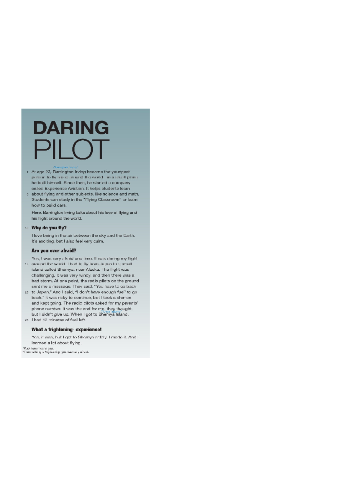 Reading quiz Basic 8 Daring Pilot - DARING PILOT 1 At age 23 ...