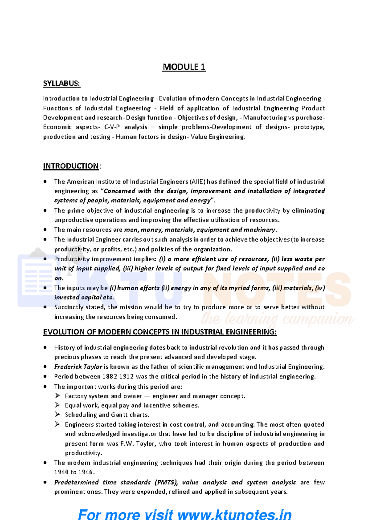 IE M1-Ktunotes - S8 mechanical - MODULE 1 ####### SYLLABUS ...