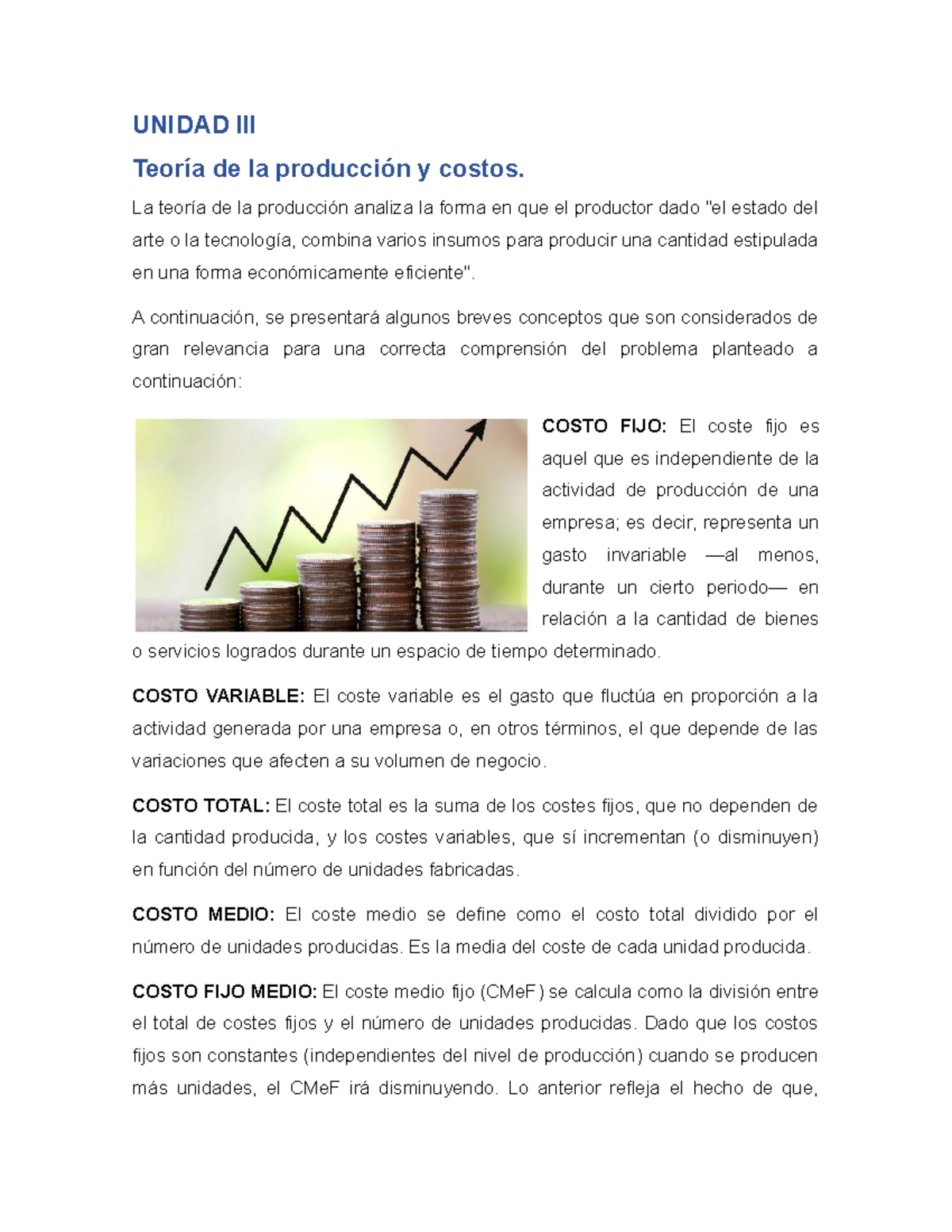 3 Teoria De La Produccion Y Costos Unidad Iii Teoría De La