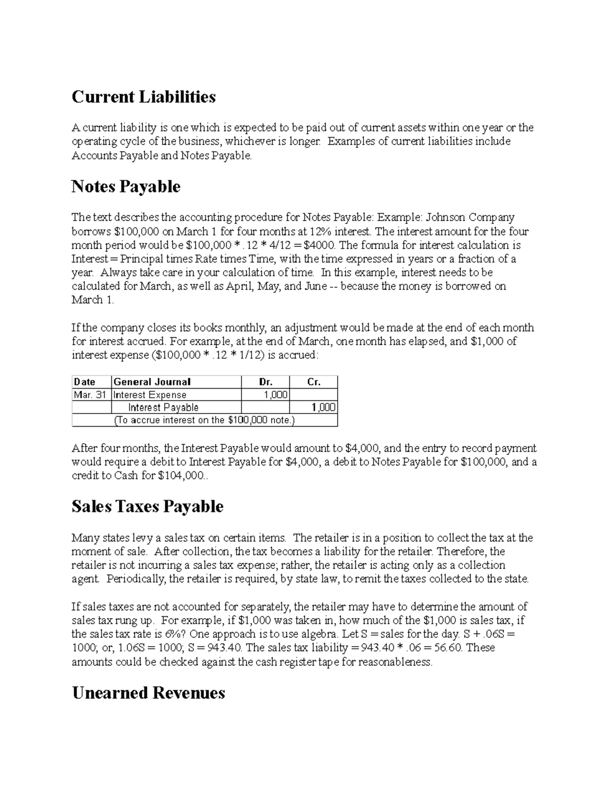Current Liabilities - Summary Principles of Accounting - Current ...