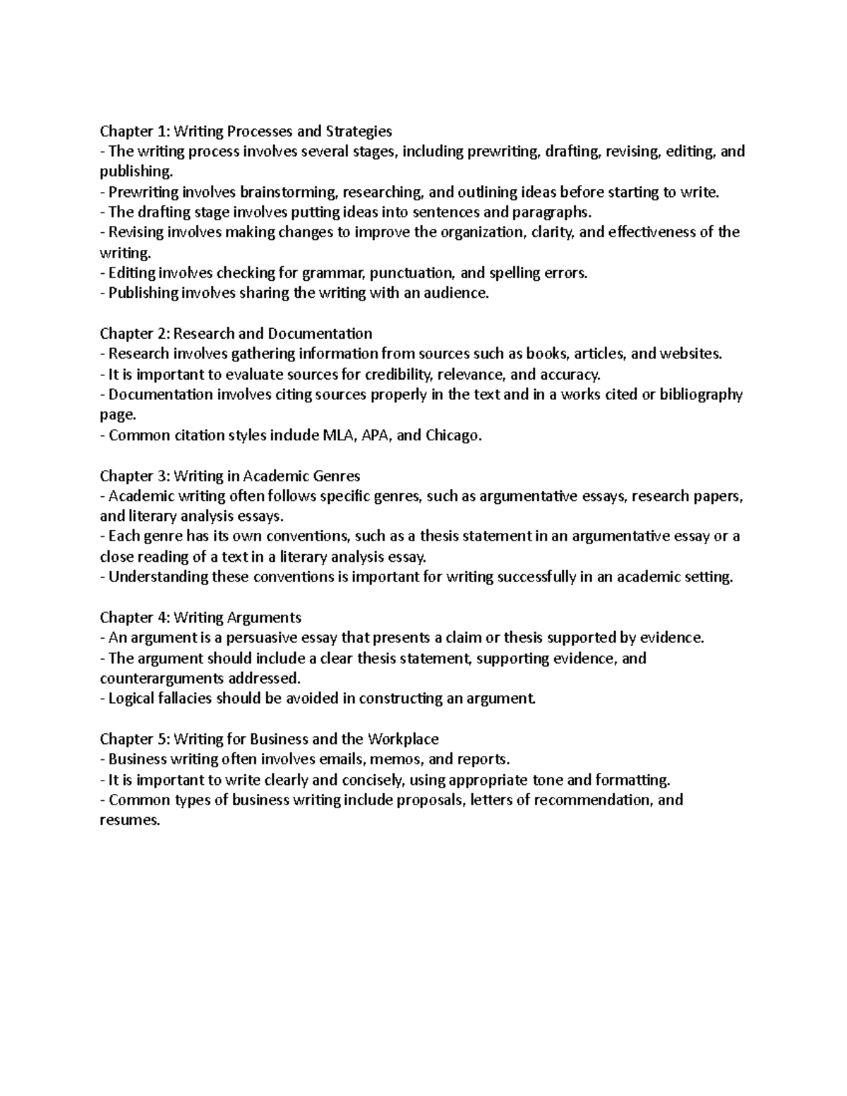 English notes 1-5 - Chapter 1: Writing Processes and Strategies The ...