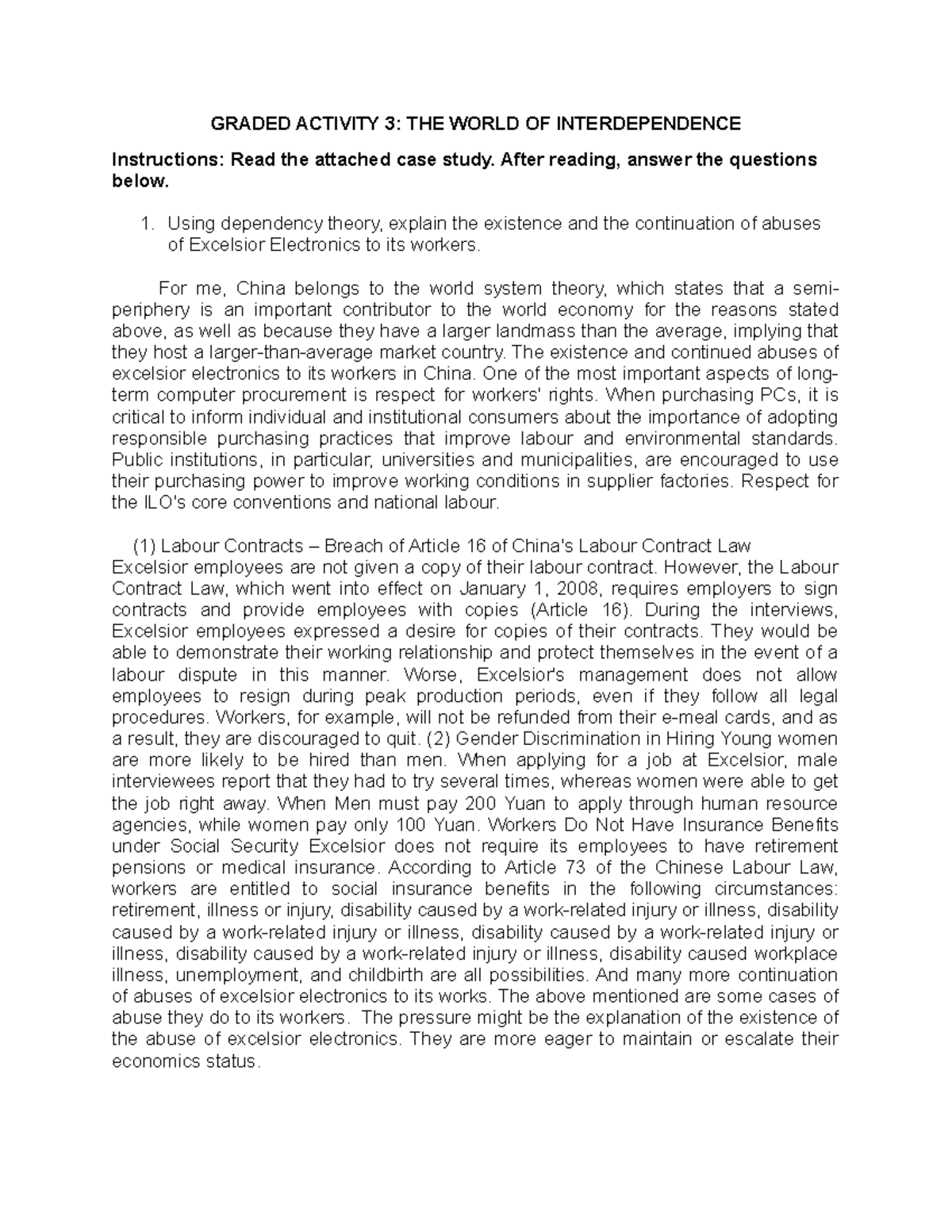 THE World OF Interdependence - GRADED ACTIVITY 3: THE WORLD OF ...