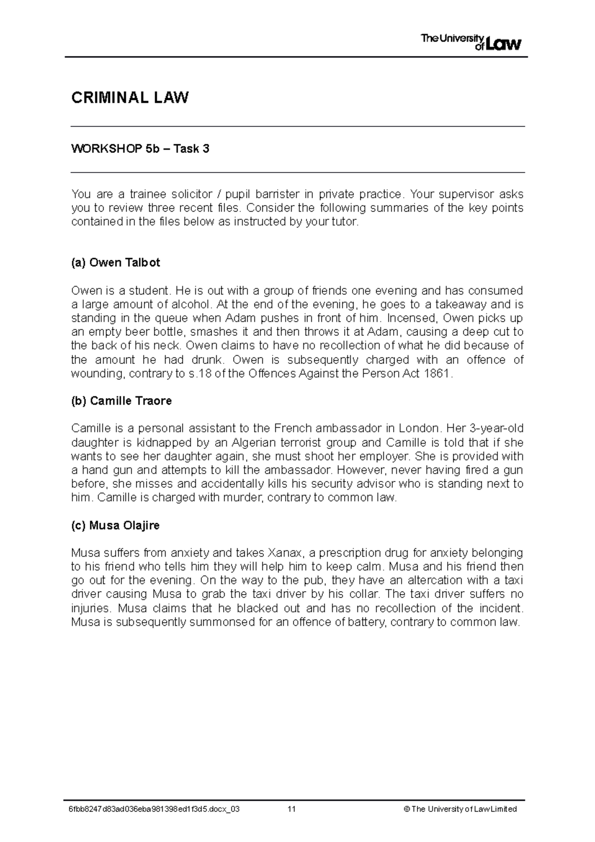 2223 crim u05b ce01 workshop task 03 - CRIMINAL LAW WORKSHOP 5b – Task ...