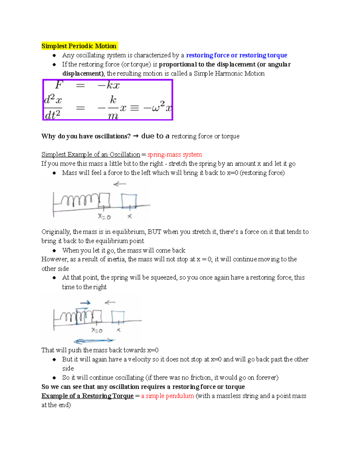 Unit 4 Lecture 2 Oscillations and Simple Harmonic Oscillation - Simplest Periodic Motion Any ...